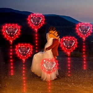 Red Heart Light Up Balloons, 6 Pack 20 Inches BoBo Bubble Transparent Helium Balloons with 10 Feet LED String Lights for Valentines Wedding Party Decoration (Red)