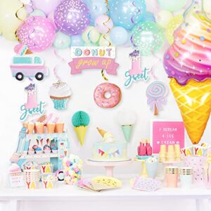 20Pcs Ice Cream Sweet One First Birthday Party Decorations, Ice Cream and Donut Party Hanging Swirls, Summer Ice Cream Party Ceiling Hanging Streamers for Ice Cream 1st Bday Girls Donut Party Supplies