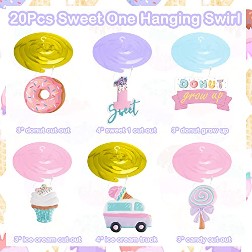 20Pcs Ice Cream Sweet One First Birthday Party Decorations, Ice Cream and Donut Party Hanging Swirls, Summer Ice Cream Party Ceiling Hanging Streamers for Ice Cream 1st Bday Girls Donut Party Supplies