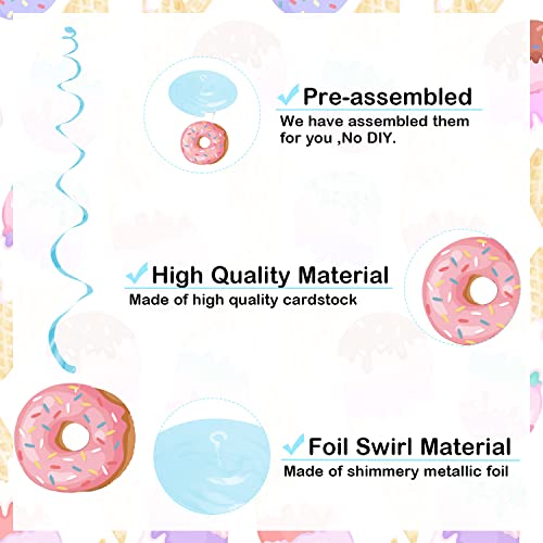 20Pcs Ice Cream Sweet One First Birthday Party Decorations, Ice Cream and Donut Party Hanging Swirls, Summer Ice Cream Party Ceiling Hanging Streamers for Ice Cream 1st Bday Girls Donut Party Supplies