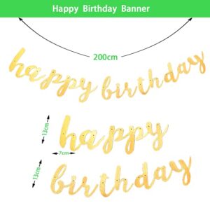 Teal Gold Birthday Decorations for Women Girls,Happy Birthday Banner,Paper Pompoms,Teal Gold Balloons,Hanging Swirl,Star String,suit for 13th 15th 16th 18th 20th 30th 40th 50th Birthday party