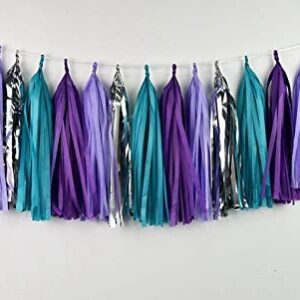 Teal Purple Lavender Silver Tissue Paper Pom Poms Flowers Tissue Tassel Garland Polka Dot Paper Garland Kit for Bridal Shower Snow or Sea Theme Mermaid Wedding Ball Party Decoration