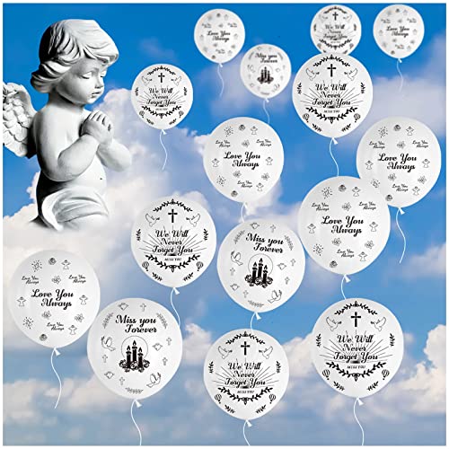 100Pcs Memorial Balloons, White Remembrance Funeral Celebration Latex Balloons, Miss You Forever Love You Always We Will Never Forget You Balloons for Funeral Memorial Services Supplies