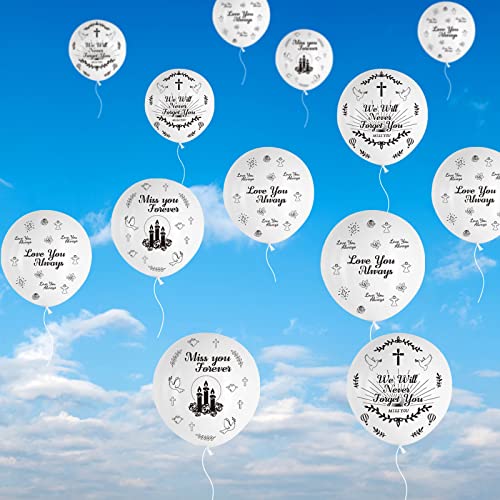 100Pcs Memorial Balloons, White Remembrance Funeral Celebration Latex Balloons, Miss You Forever Love You Always We Will Never Forget You Balloons for Funeral Memorial Services Supplies