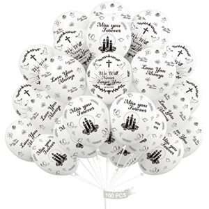 100Pcs Memorial Balloons, White Remembrance Funeral Celebration Latex Balloons, Miss You Forever Love You Always We Will Never Forget You Balloons for Funeral Memorial Services Supplies