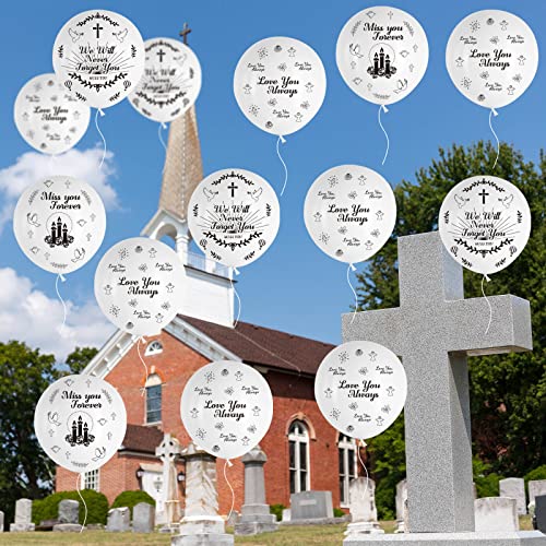 100Pcs Memorial Balloons, White Remembrance Funeral Celebration Latex Balloons, Miss You Forever Love You Always We Will Never Forget You Balloons for Funeral Memorial Services Supplies