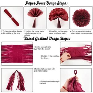 Maroon Graduation Party Decorations Congrats Class of 2023 Banner Paper Garland Including Foil Balloons Fringe Curtains Tassels Paper Pompoms for Senior High School College Graduation Celebration Decorations