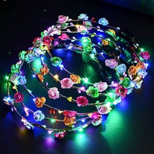 enkarl led flower crown,12pcs light up led flower headband luminous 10 led flowers hair bands for women girls wedding party christmas holiday festival