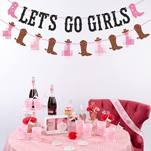 Let's Go Girls Banner Boot and Cowboy Hat Garland for Nashville Bachelorette Party Western Cowgirl Last Rodeo Last Hoedown Bachelorette Party Decorations