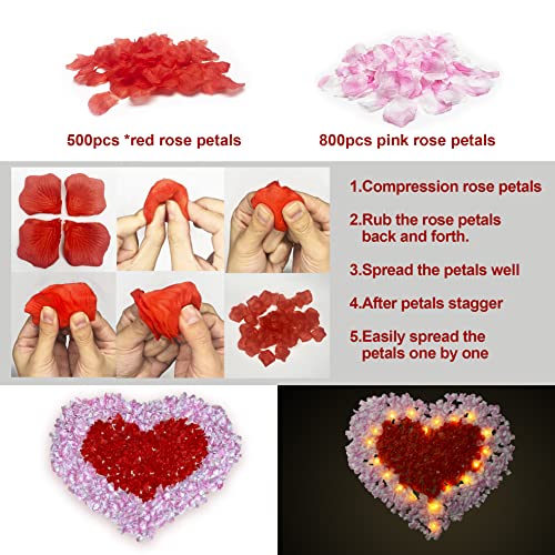 I Love You Valentines Day Decor, Pink /Red Heart-Shaped Balloon and 1300pcs Rose Petals , very suitable for Romantic Decorations Special Night ,Galentines day, Anniversary Party Decoration