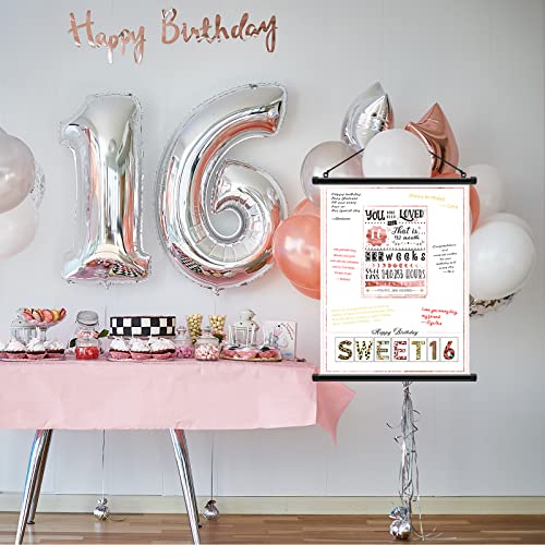 Teling Sweet 16 Birthday Poster Decorations Rose Gold Wall Art Group Signature Hanging Poster 16th Guest Book Alternative Congrats Birthday Party Supplies for Women Girls with 3 Marker Pens