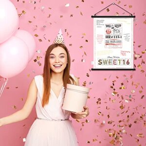 Teling Sweet 16 Birthday Poster Decorations Rose Gold Wall Art Group Signature Hanging Poster 16th Guest Book Alternative Congrats Birthday Party Supplies for Women Girls with 3 Marker Pens