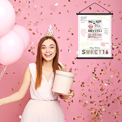 Teling Sweet 16 Birthday Poster Decorations Rose Gold Wall Art Group Signature Hanging Poster 16th Guest Book Alternative Congrats Birthday Party Supplies for Women Girls with 3 Marker Pens