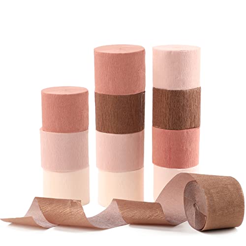 Fonder Mols Rose Gold Streamers Party Decoration - 12 Rolls Rose Gold Dusty Pink Crepe Paper Rolls for Wedding Bachelorette Birthday Party Baby Bridal Shower Hanging Banner Decor