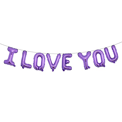 16 inch Marry me I Love You Letter Balloons Kit Valentines Day Anniversary Wedding Banner Decorations for Event Party (I LOVE YOU Purple)