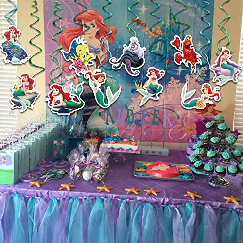 30PCS Little Mermaid Ariel Hanging Swirls, Cartoon Mermaid Ariel Whirls Glitter Foil Ceiling Swirls Streamers Decorations, Little Mermaid Ariel Themed Party Supplies Favors for Boys and Girls Birthday Party Decorations