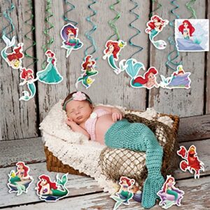 30PCS Little Mermaid Ariel Hanging Swirls, Cartoon Mermaid Ariel Whirls Glitter Foil Ceiling Swirls Streamers Decorations, Little Mermaid Ariel Themed Party Supplies Favors for Boys and Girls Birthday Party Decorations