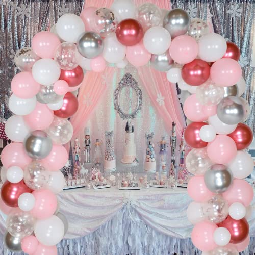 106 Pack Winter Snowflake Balloon Garland Winter Wonderland Party Decoration Balloon Pink and Silver for Baby Shower Winter Onederland Winter 1st Birthday or Baby Its Cold Outside Decorations