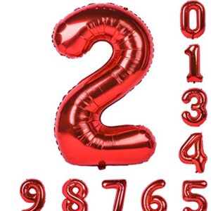 40 Inch Red Number Balloons Birthday Party Balloon 0-9(Zero-Nine) Mylar Decorations of Number 2