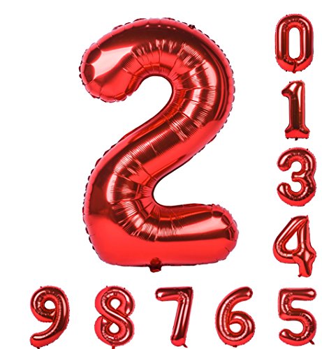 40 Inch Red Number Balloons Birthday Party Balloon 0-9(Zero-Nine) Mylar Decorations of Number 2