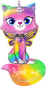 anagram international rainbow butterfly unicorn kitty air walker foil balloon, 44 inch tall, multi color