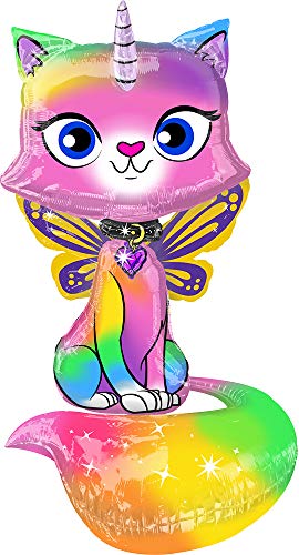 Anagram International Rainbow Butterfly Unicorn Kitty Air Walker Foil Balloon, 44 Inch Tall, Multi Color