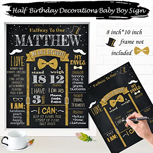 Half Birthday Decorations Baby Boy, Hombae 1/2 Birthday Boy Decorations Supplies, 6 Months Birthday Decorations Boy, Black Gold Glitter Half Birthday Banner with Triangle Flag Banner, 1/2 Birthday Hat Crown with Black Bow Tie, Halfway to One Cake Topper,