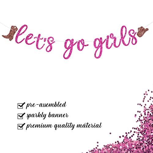 Let's Go Girls Banner, Nashville Bachelorette Party Decorations, Disco Cowgirl Birthday Party Supplies, Western Rodeo Garland Sign, Pre-strung, Pink Glitter