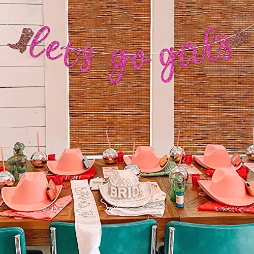 Let's Go Girls Banner, Nashville Bachelorette Party Decorations, Disco Cowgirl Birthday Party Supplies, Western Rodeo Garland Sign, Pre-strung, Pink Glitter