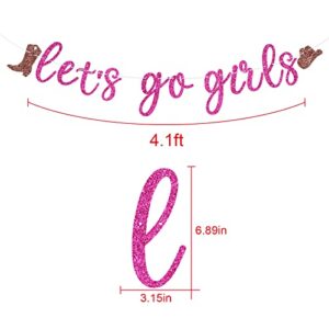 Let's Go Girls Banner, Nashville Bachelorette Party Decorations, Disco Cowgirl Birthday Party Supplies, Western Rodeo Garland Sign, Pre-strung, Pink Glitter