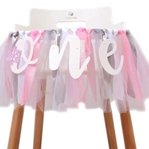 Winter Alderland Snow High Chair Tutu - 1st Birthday high Chair Banner, Smash Cake Photo Props, Winter Wonderland Snowflake Design ONE, 1st Birthday Photo Background. (Snowflake)