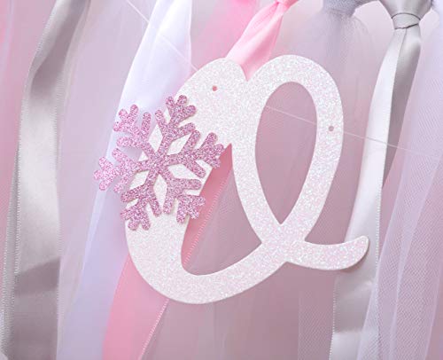 Winter Alderland Snow High Chair Tutu - 1st Birthday high Chair Banner, Smash Cake Photo Props, Winter Wonderland Snowflake Design ONE, 1st Birthday Photo Background. (Snowflake)