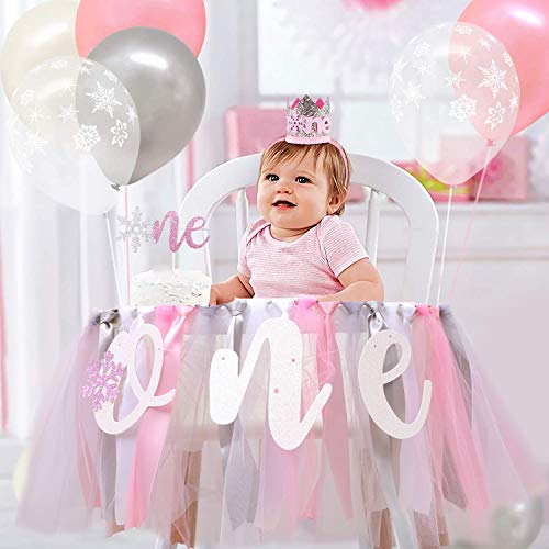 Winter Alderland Snow High Chair Tutu - 1st Birthday high Chair Banner, Smash Cake Photo Props, Winter Wonderland Snowflake Design ONE, 1st Birthday Photo Background. (Snowflake)