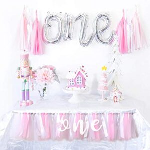 Winter Alderland Snow High Chair Tutu - 1st Birthday high Chair Banner, Smash Cake Photo Props, Winter Wonderland Snowflake Design ONE, 1st Birthday Photo Background. (Snowflake)