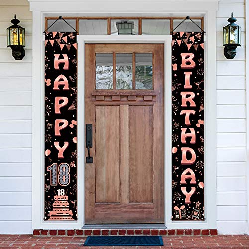 Luxiocio 18th Birthday Banner Decorations Supplies for Girls - Rose Gold Happy 18th Birthday Welcome Porch Sign - 18 Year Old Birthday Party Decorations for Home Wall Door Apartment