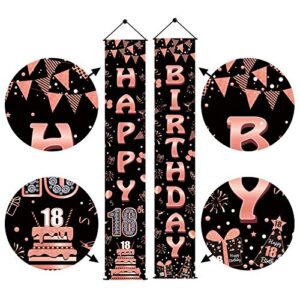 Luxiocio 18th Birthday Banner Decorations Supplies for Girls - Rose Gold Happy 18th Birthday Welcome Porch Sign - 18 Year Old Birthday Party Decorations for Home Wall Door Apartment