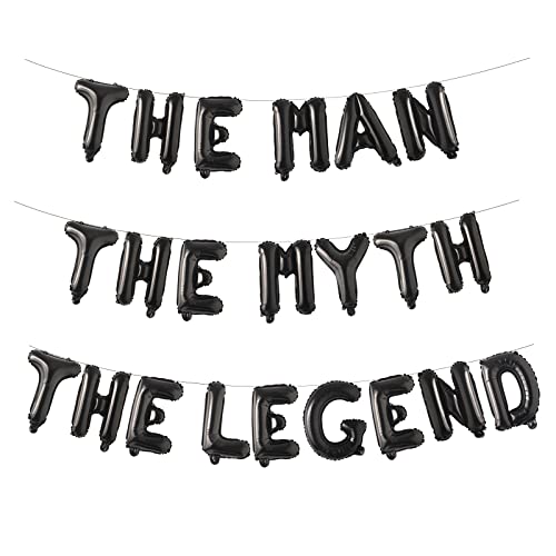 The Man The Myth The Legend Balloon Banner Black Foil Balloons Backdrops for Men Him Husband Guy Father's/Dad's Day Funny Birthday Retirement Party Decoration