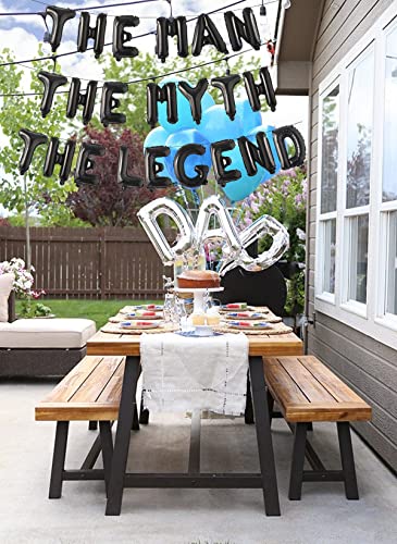 The Man The Myth The Legend Balloon Banner Black Foil Balloons Backdrops for Men Him Husband Guy Father's/Dad's Day Funny Birthday Retirement Party Decoration