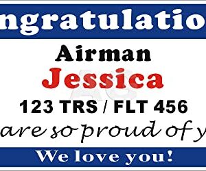 MUFGA Alice Graphics 22" X 44" Custom Personalized Congratulations Airman US Air Force Basic Military Training (BMT) Graduation Banner Sign or Welcome Home Banner (2 USAF Logos)