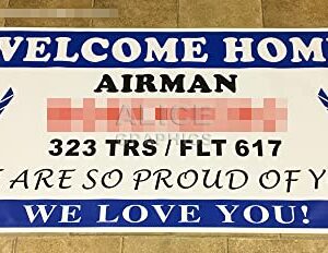 MUFGA Alice Graphics 22" X 44" Custom Personalized Congratulations Airman US Air Force Basic Military Training (BMT) Graduation Banner Sign or Welcome Home Banner (2 USAF Logos)