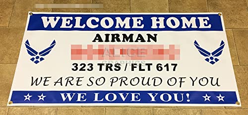 MUFGA Alice Graphics 22" X 44" Custom Personalized Congratulations Airman US Air Force Basic Military Training (BMT) Graduation Banner Sign or Welcome Home Banner (2 USAF Logos)