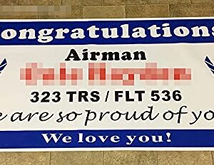 MUFGA Alice Graphics 22" X 44" Custom Personalized Congratulations Airman US Air Force Basic Military Training (BMT) Graduation Banner Sign or Welcome Home Banner (2 USAF Logos)