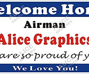 MUFGA Alice Graphics 22" X 44" Custom Personalized Congratulations Airman US Air Force Basic Military Training (BMT) Graduation Banner Sign or Welcome Home Banner (2 USAF Logos)