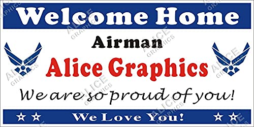 MUFGA Alice Graphics 22" X 44" Custom Personalized Congratulations Airman US Air Force Basic Military Training (BMT) Graduation Banner Sign or Welcome Home Banner (2 USAF Logos)