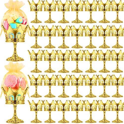 Sieral 60 Pcs Fillable Crown Goblet with Pouch Bulk Party Favor Candy Chocolate Cake Dessert Storage Boxes Birthday Supplies Table Centerpiece Decorations for Princess Baby Shower (Gold)