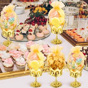 Sieral 60 Pcs Fillable Crown Goblet with Pouch Bulk Party Favor Candy Chocolate Cake Dessert Storage Boxes Birthday Supplies Table Centerpiece Decorations for Princess Baby Shower (Gold)