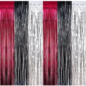 happyfield burgundy black silver foil fringe curtains for bridal shower baby shower wedding gender reveal maroon black silver birthday party decorations maroon graduation party decorations 2023