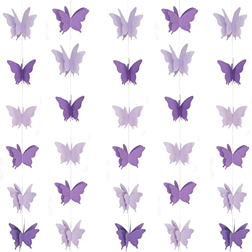 5 Pieces Butterfly Garland Decorations 3D Butterfly Banner Garland Purple Butterfly Paper Hanging Garland for Baby Shower Birthday Home Wedding Proposal Party Decor Supplies, 394 Inch Long…