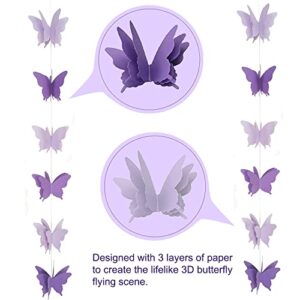 5 Pieces Butterfly Garland Decorations 3D Butterfly Banner Garland Purple Butterfly Paper Hanging Garland for Baby Shower Birthday Home Wedding Proposal Party Decor Supplies, 394 Inch Long…