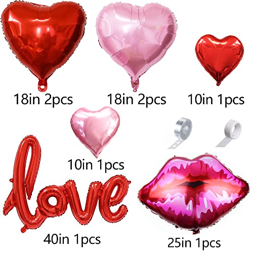 116pcs Valentine's Day Balloons Garland Arch Kit Include Red Pink White Balloons,Heart Printed Balloons , Foil Mylar Heart Balloons, Valentines Wedding Party Decoration Supplies